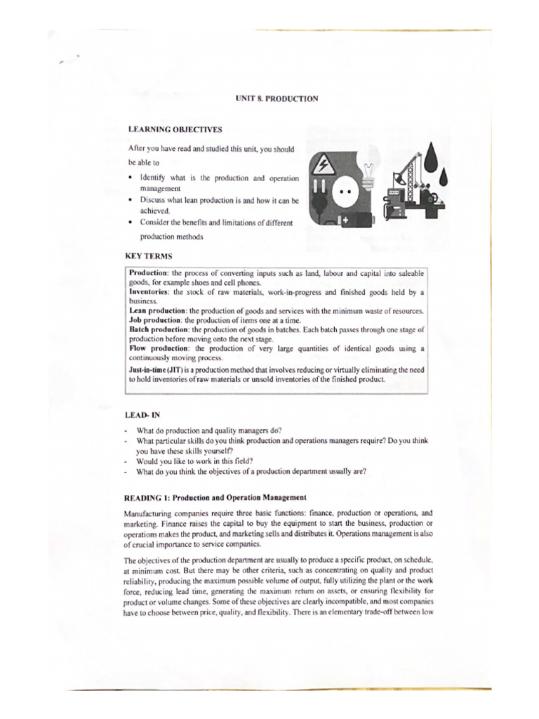 Unit 8. Production | PDF