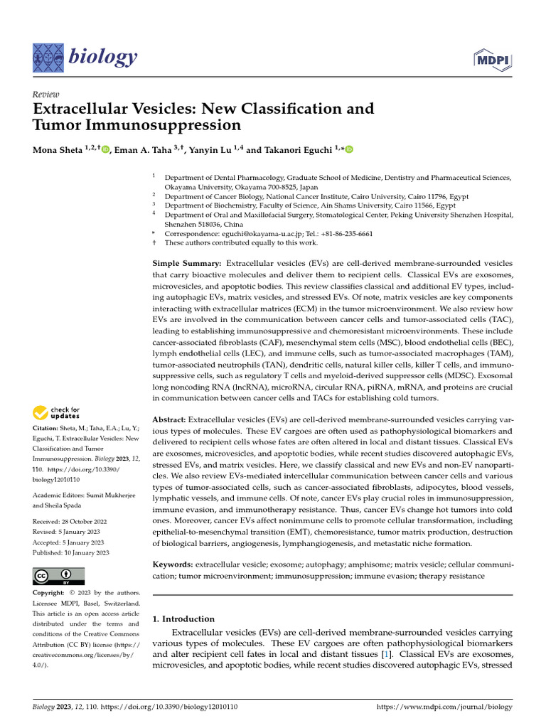 Extracellular Vesicles - New Classification and Tumor Immunosuppression ...