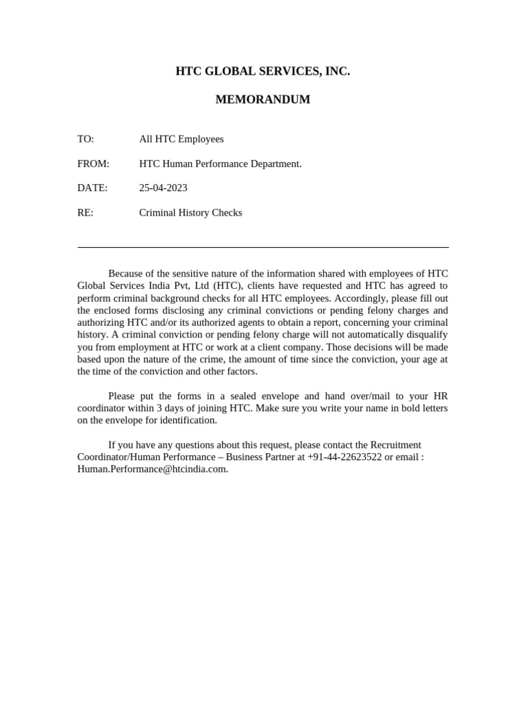 Criminal Background Memo - V 1.1 | PDF
