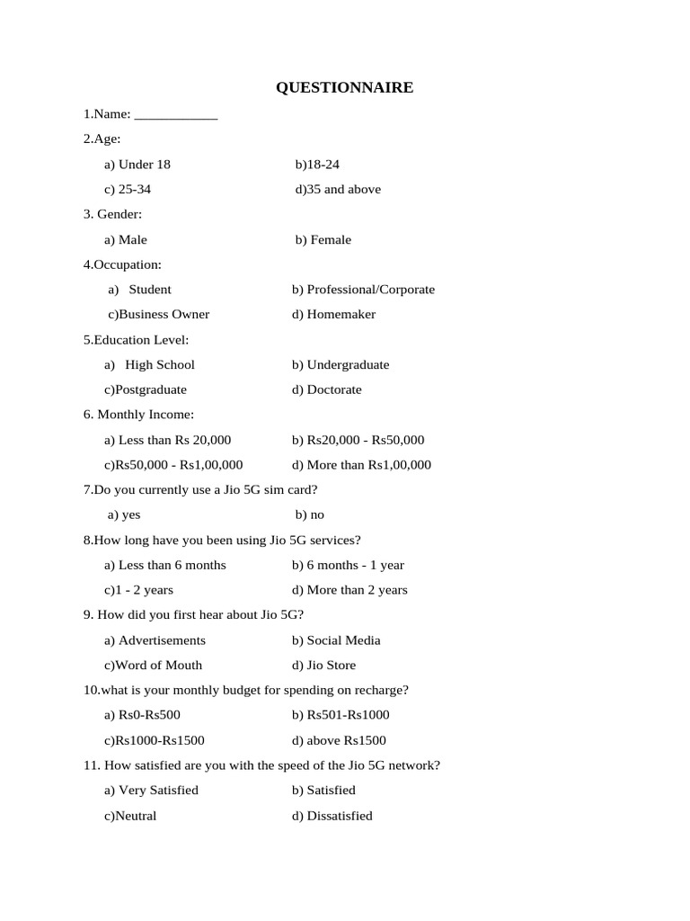 Project Questionnaire | PDF