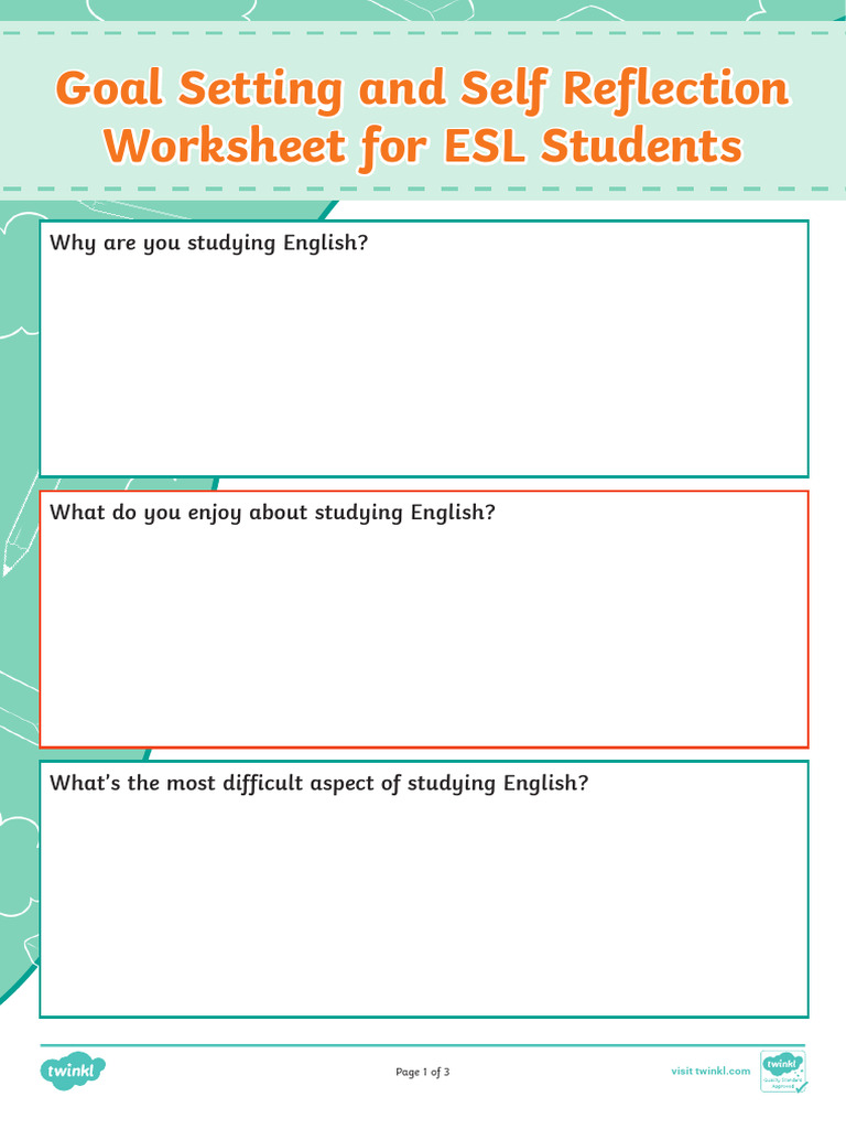T 1657621930 Goal Setting and Self Reflection Worksheet For Esl ...