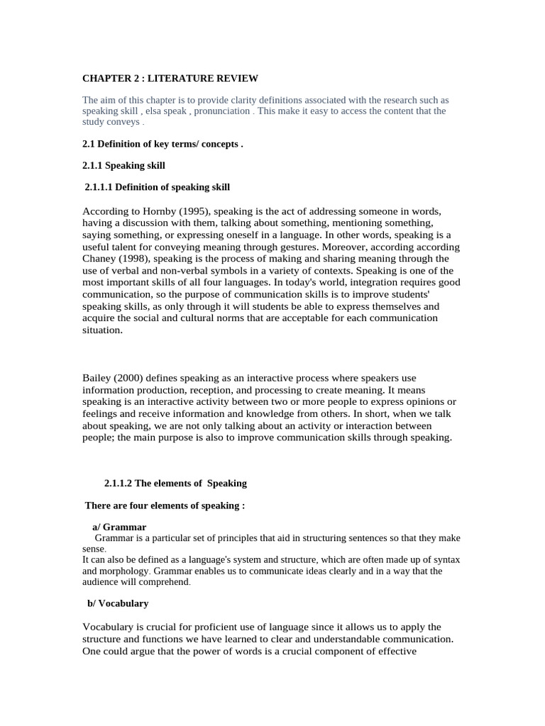 Definition Speaking Skill | PDF