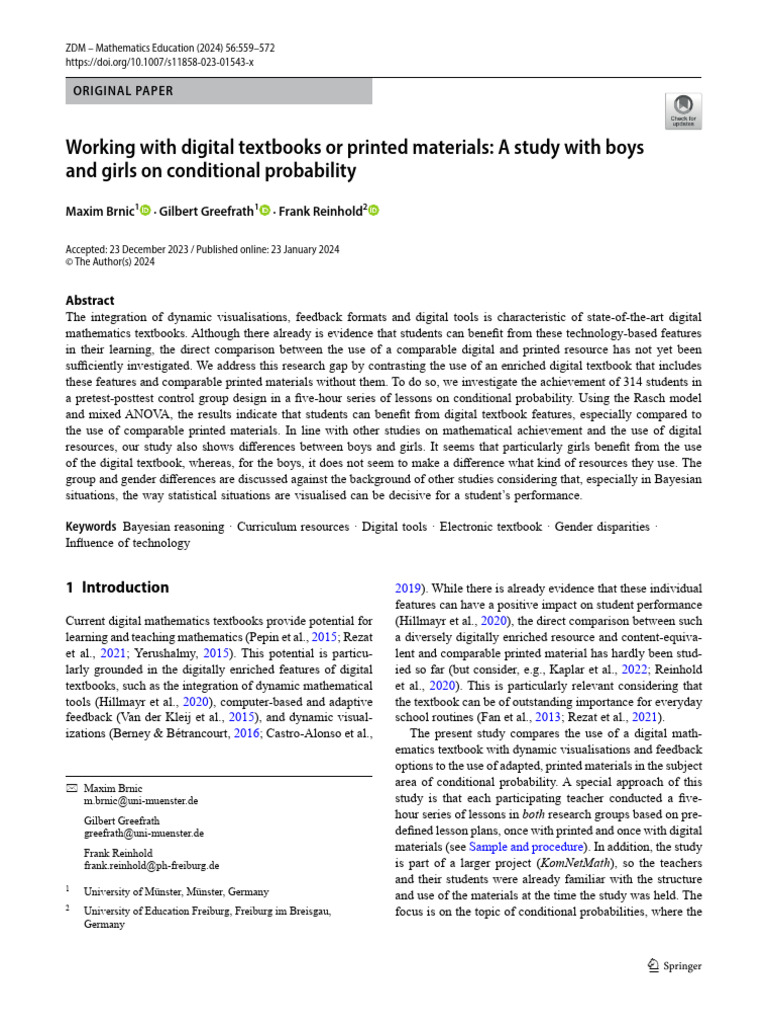Working With Digital Textbooks or Printed Materials A Study With Boys ...