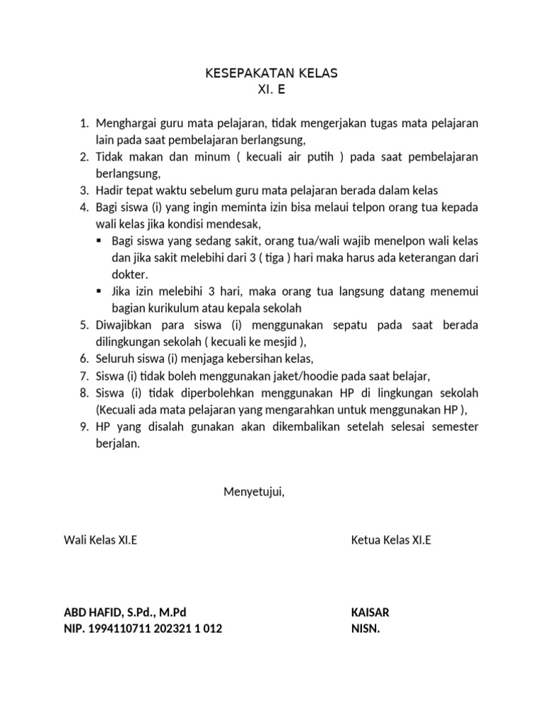 KESEPAKATAN KELAS | PDF