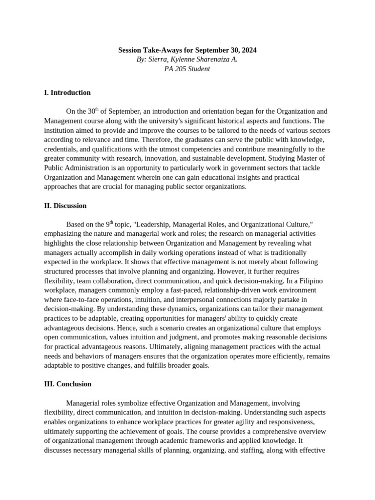 Importance of Managerial Works in Organization and Management | PDF