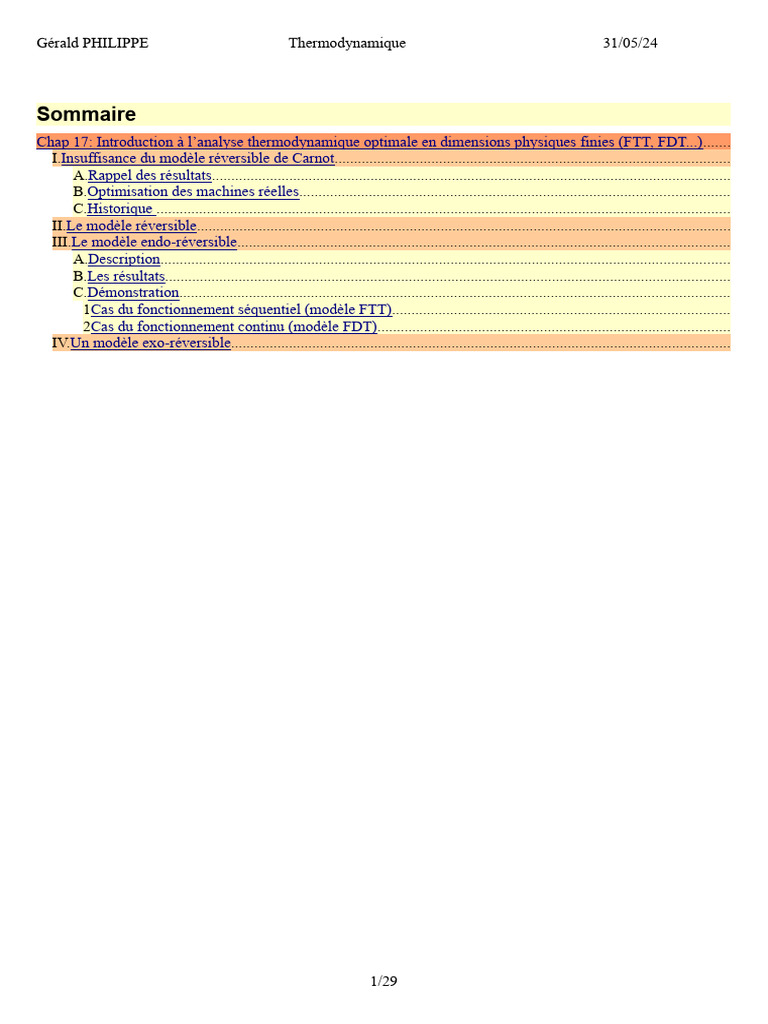 THERMODYNAMIQUE Chap 17 Introduction A L Analyse Thermodynamique ...