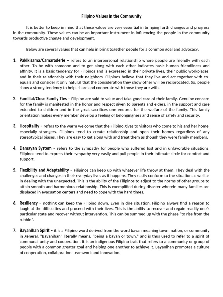 NSTP 1 Filipino Values in The Community | PDF | Sympathy | Family