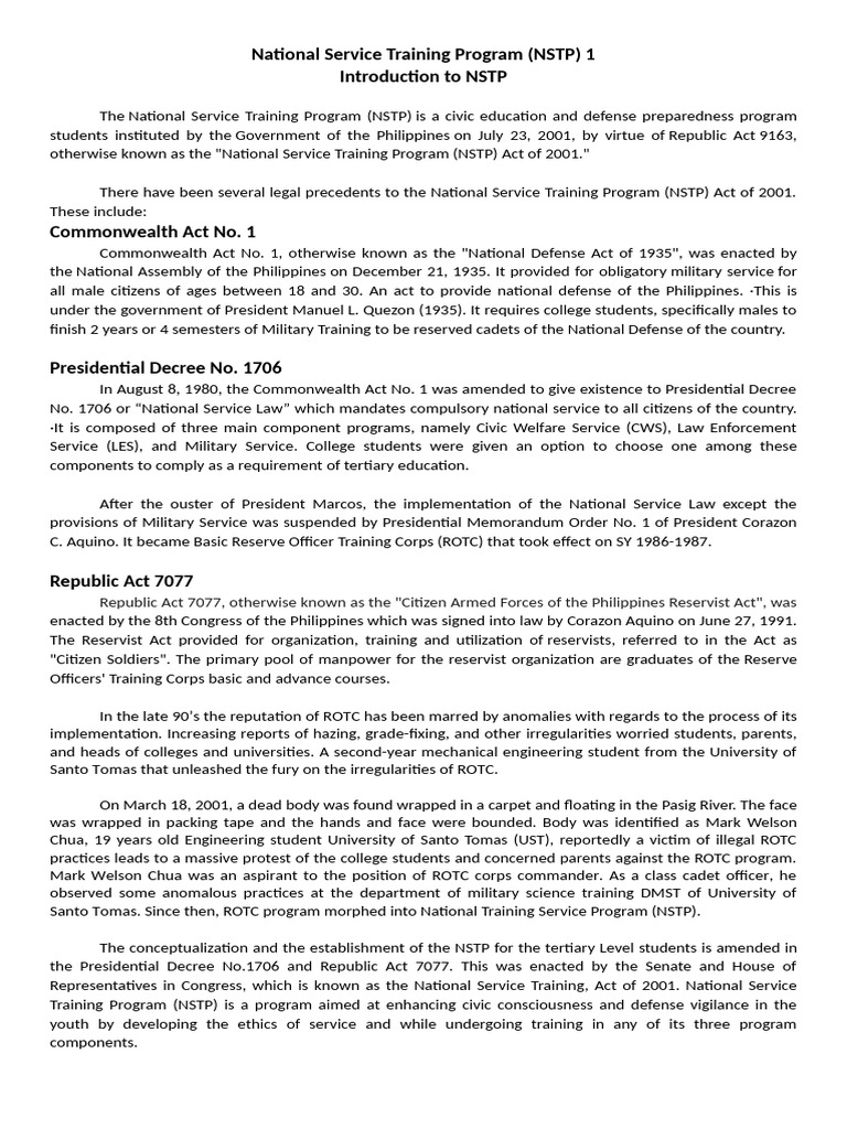 NSTP 1 Introduction To NSTP | PDF