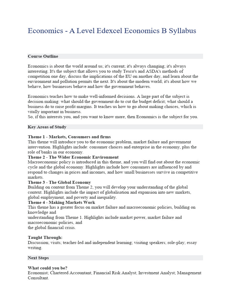 A Level Edexcel Economics B Syllabus | PDF | Economics | Market (Economics)
