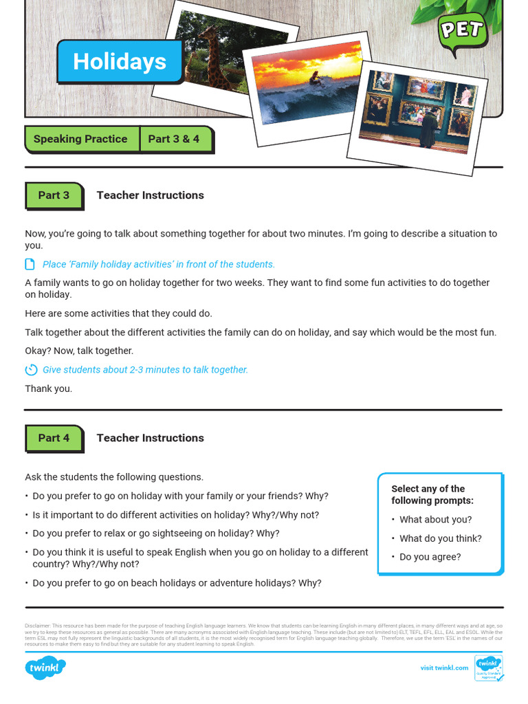 T e 1689581719 b1 Pet Speaking Part 3 and 4 Practice Holidays - Ver - 1 ...