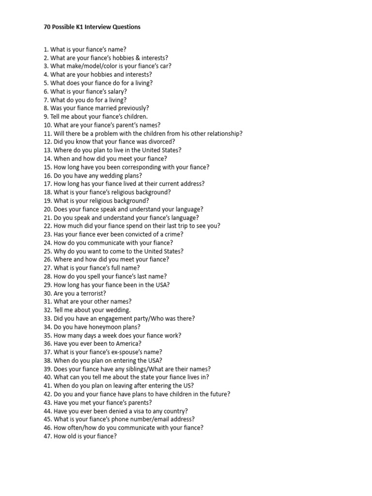 70 Possible K1 Interview Questions | PDF | Engagement