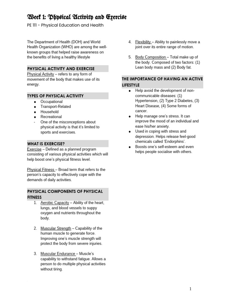 Week 1 - Physical Activity and Exercise | PDF