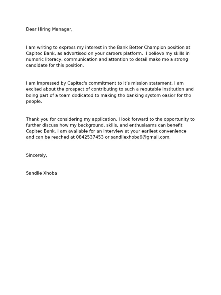 Capitec Cover Letter | PDF