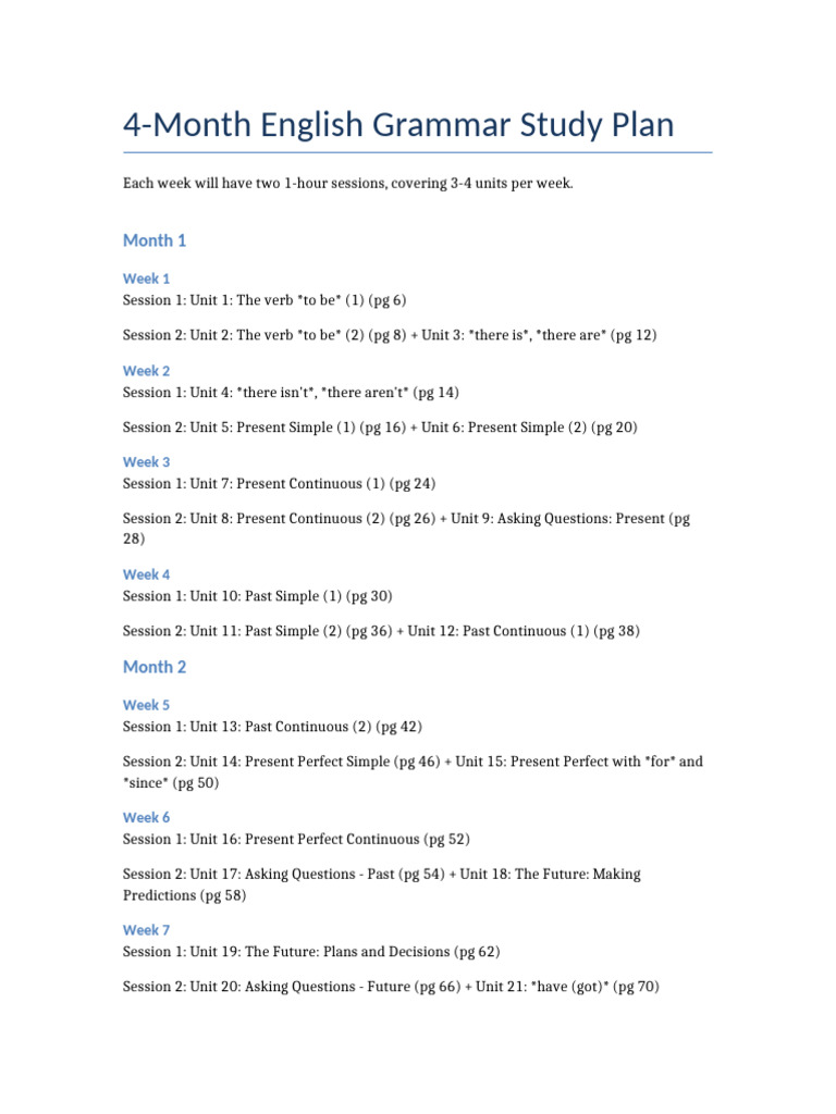 4 Month Grammar Study Plan Pdf