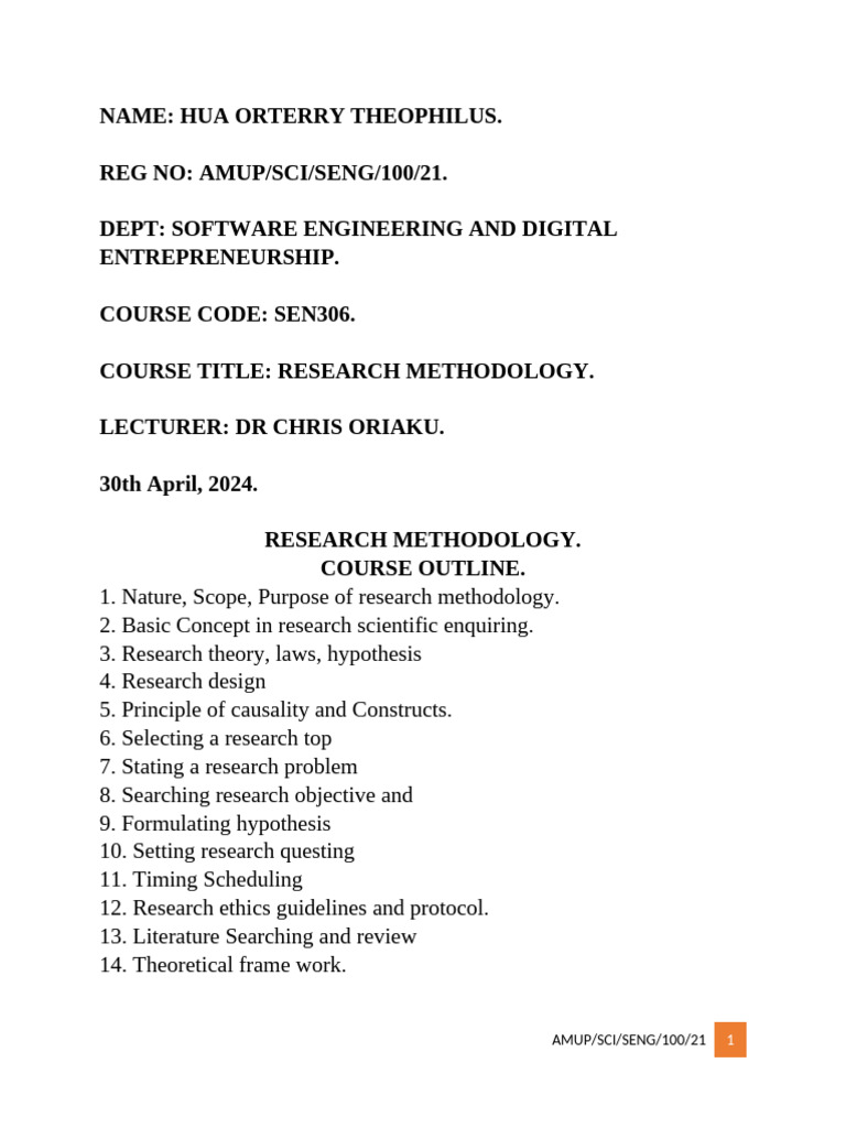 Research Methodology Course Outline | PDF | Methodology | Career & Growth