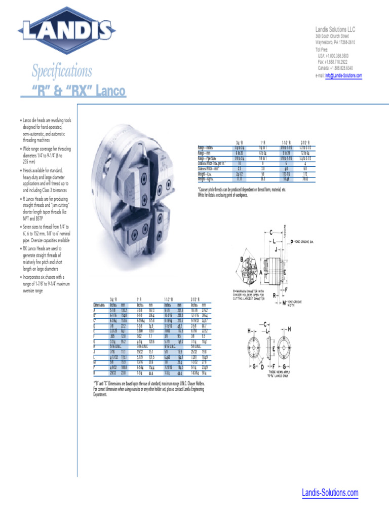Landis_Revolving_Thread_Cutting_RRX_Lanco | PDF