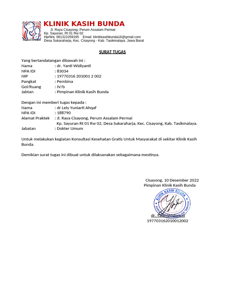 Surat tugas konsultasi gratis dr yanti | PDF