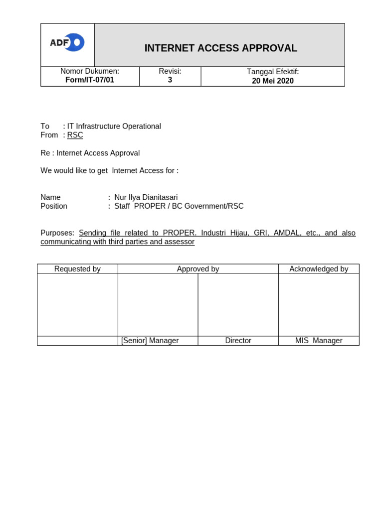 Form-IT-07_01 Internet Access Approval | PDF
