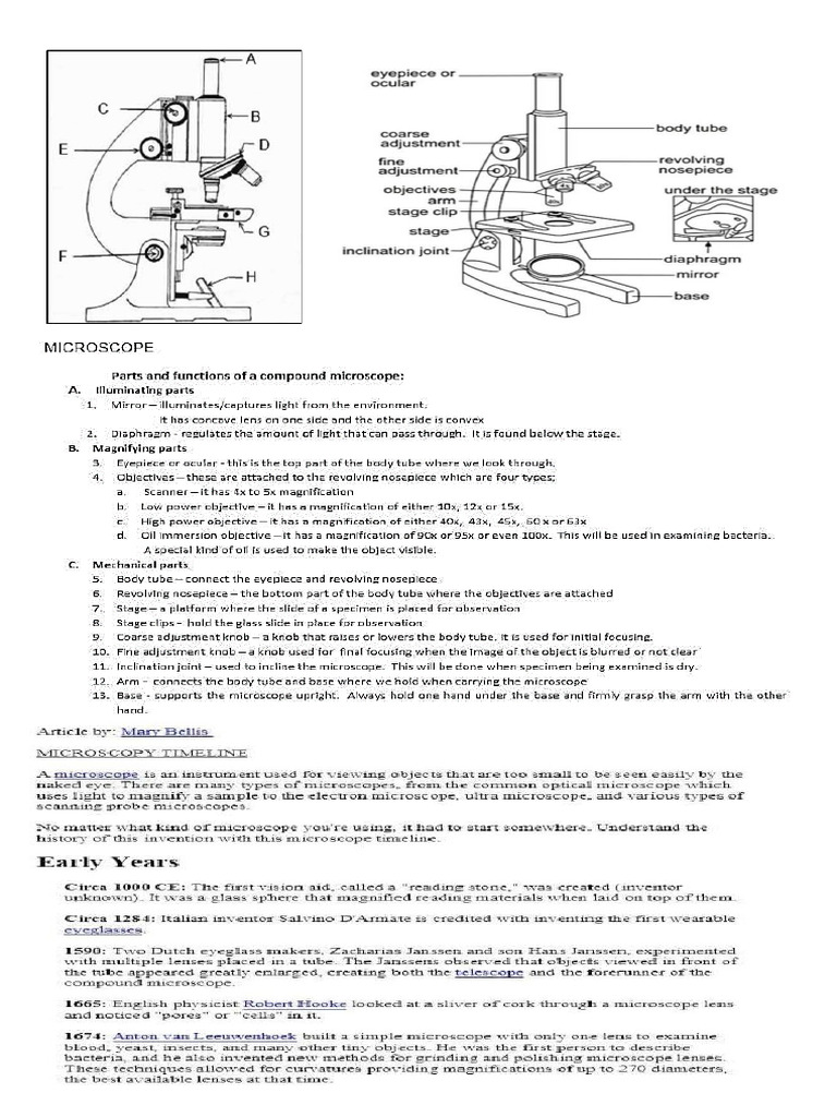Parts and Function of A Microscope To Students | PDF