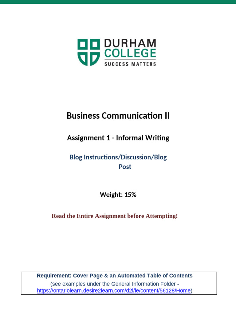 COMM 3282 Assignment 1 - Informal Writing | PDF