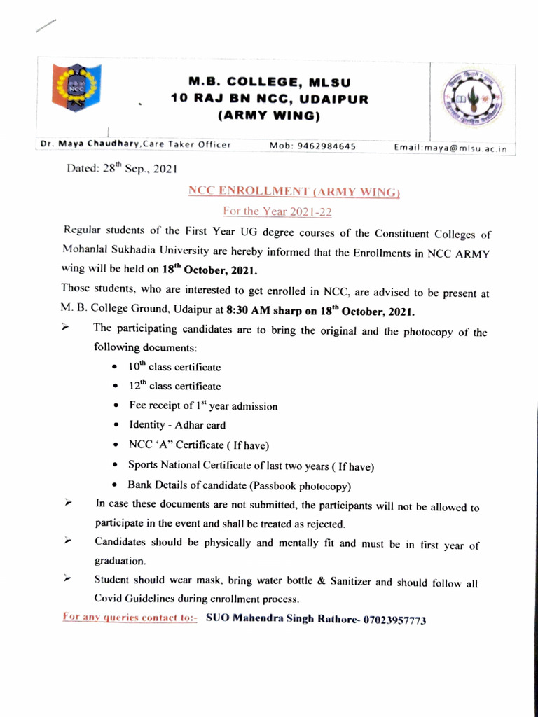 8856_NCC Army Enrollment 2021 | PDF