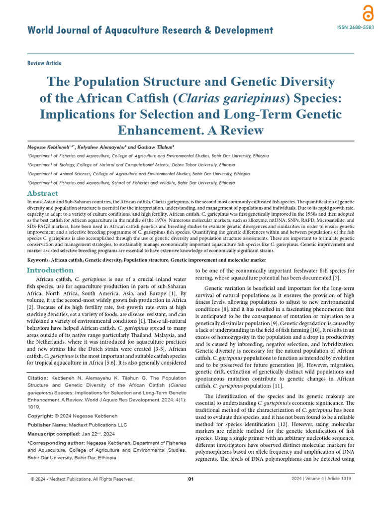 The Population Structure and Genetic Diversity of The African Catfish ...