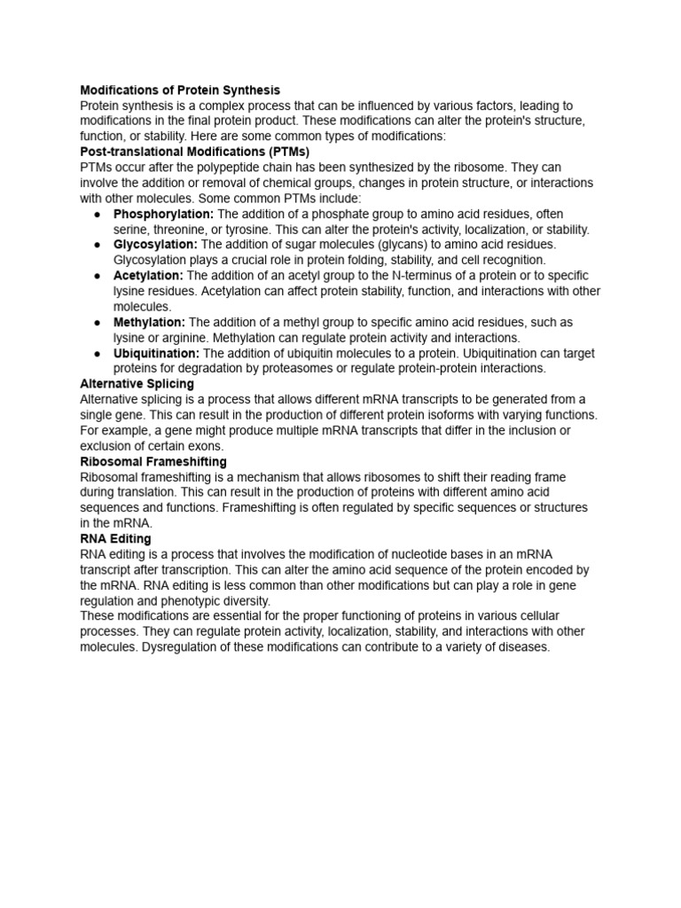 Modification of Protein Synthesis | PDF