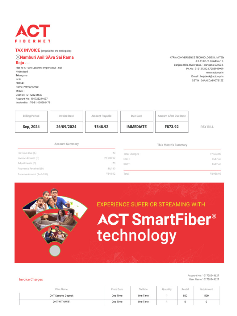 Act Sep 2024 Invoice | PDF