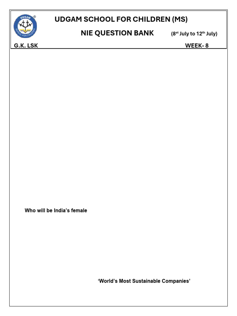 Udgam School For Children (MS) Nie Question Bank | PDF