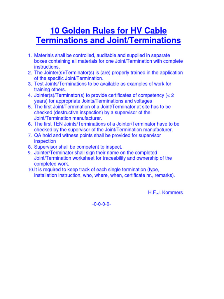 10 Golden Rules For HV Cable Terminations | PDF