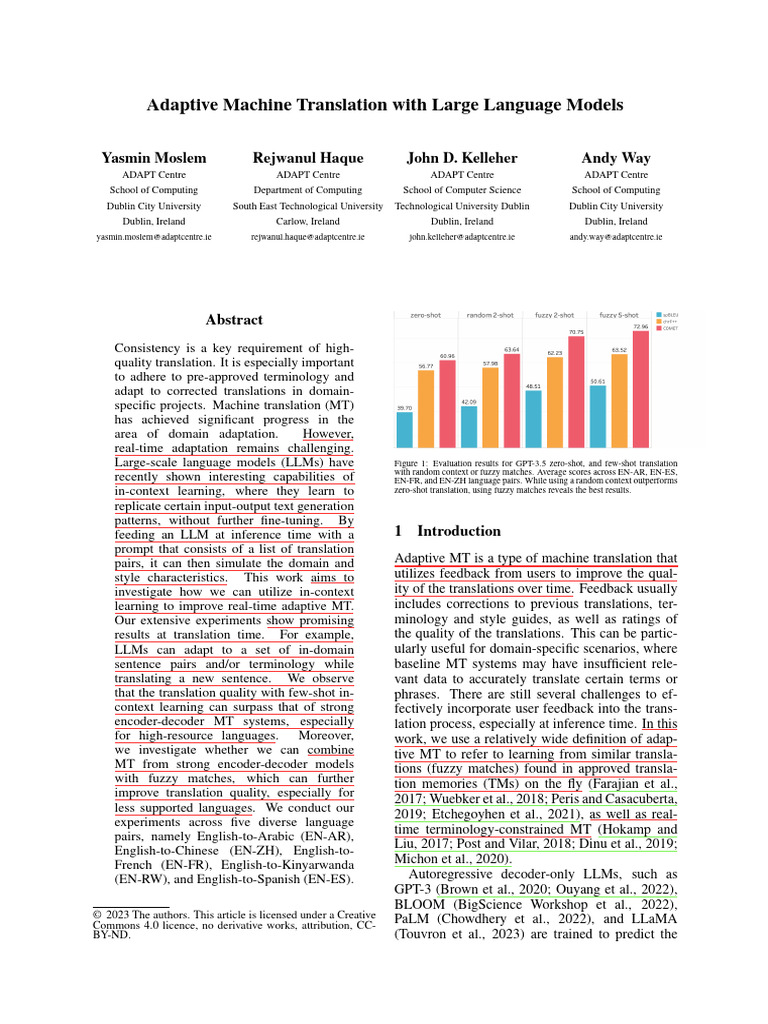 Moslem Et Al. 2023 Adaptive Machine Translation With Large Language ...