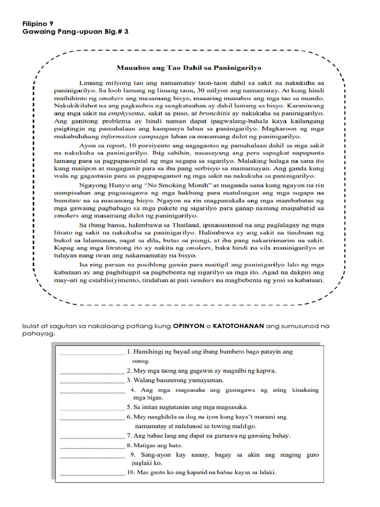Filipino 9 Gawaing Pang Upuan Blg. 3 at 4 | PDF