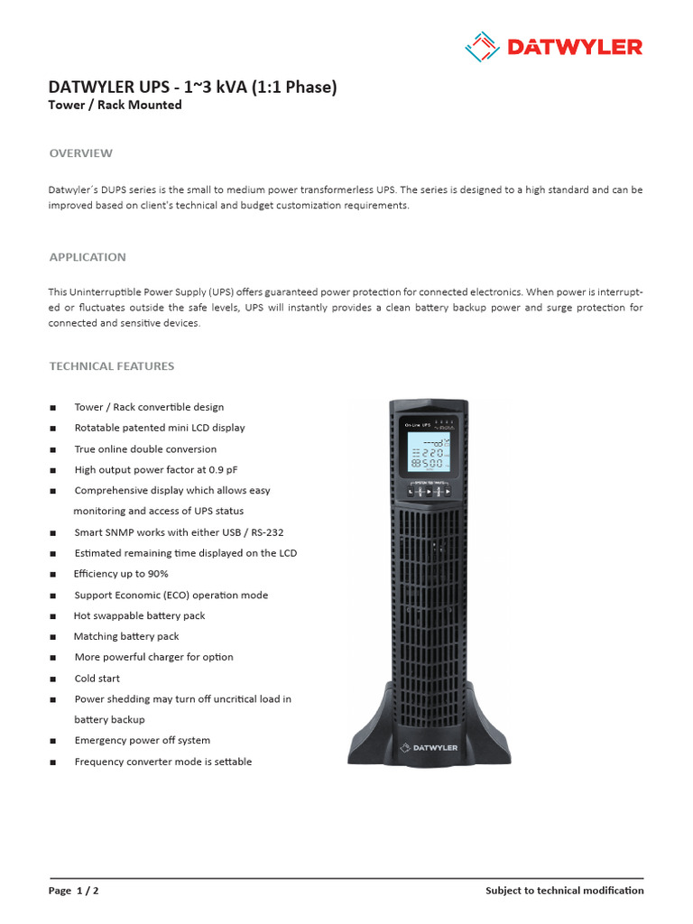 UPS datasheet 1~3 kVA Rev.8 220321 | PDF