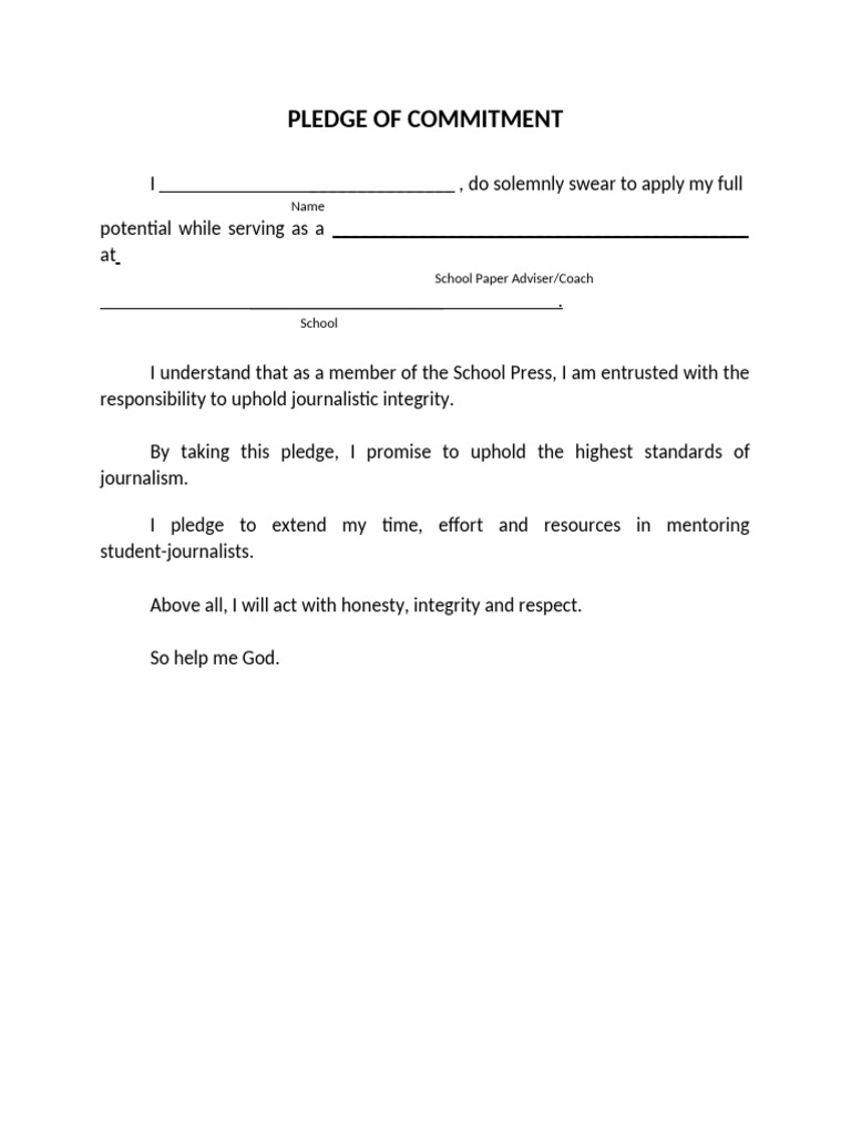 Pledge of Commitment-teacher | PDF