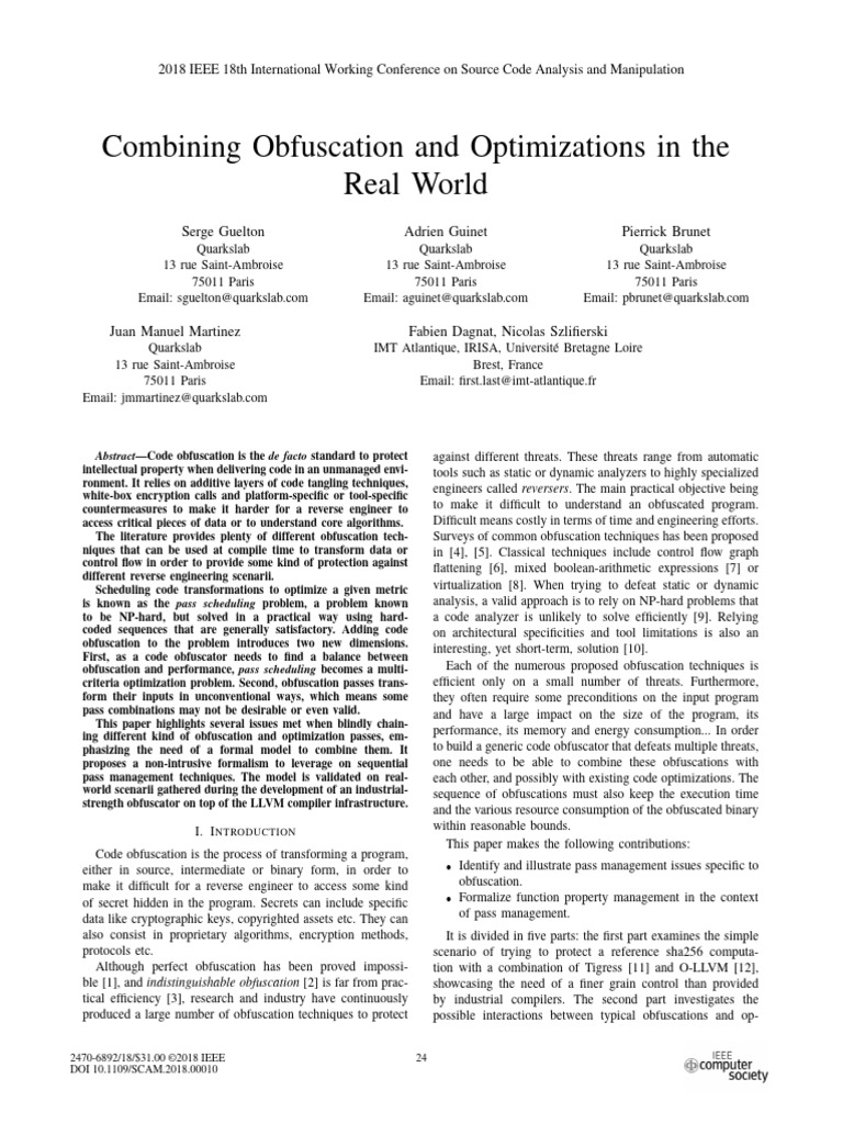 Combining Obfuscation and Optimizations in The | PDF | Program Optimization | Mathematical ...