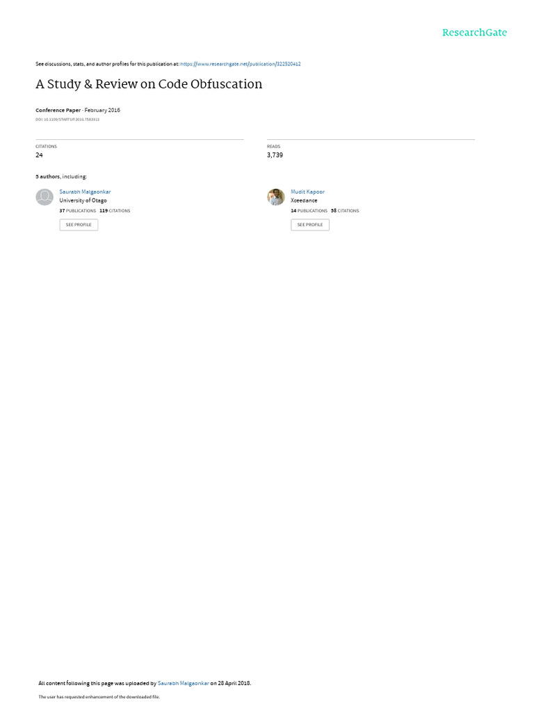 A Study & Review on Code Obfuscation | PDF