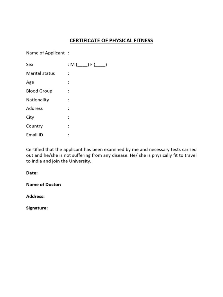 Certificate of Physical Fitness | PDF