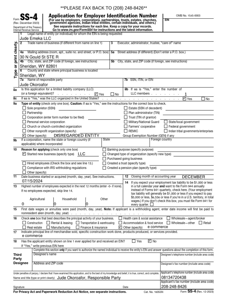 LLC - EIN for signature | PDF