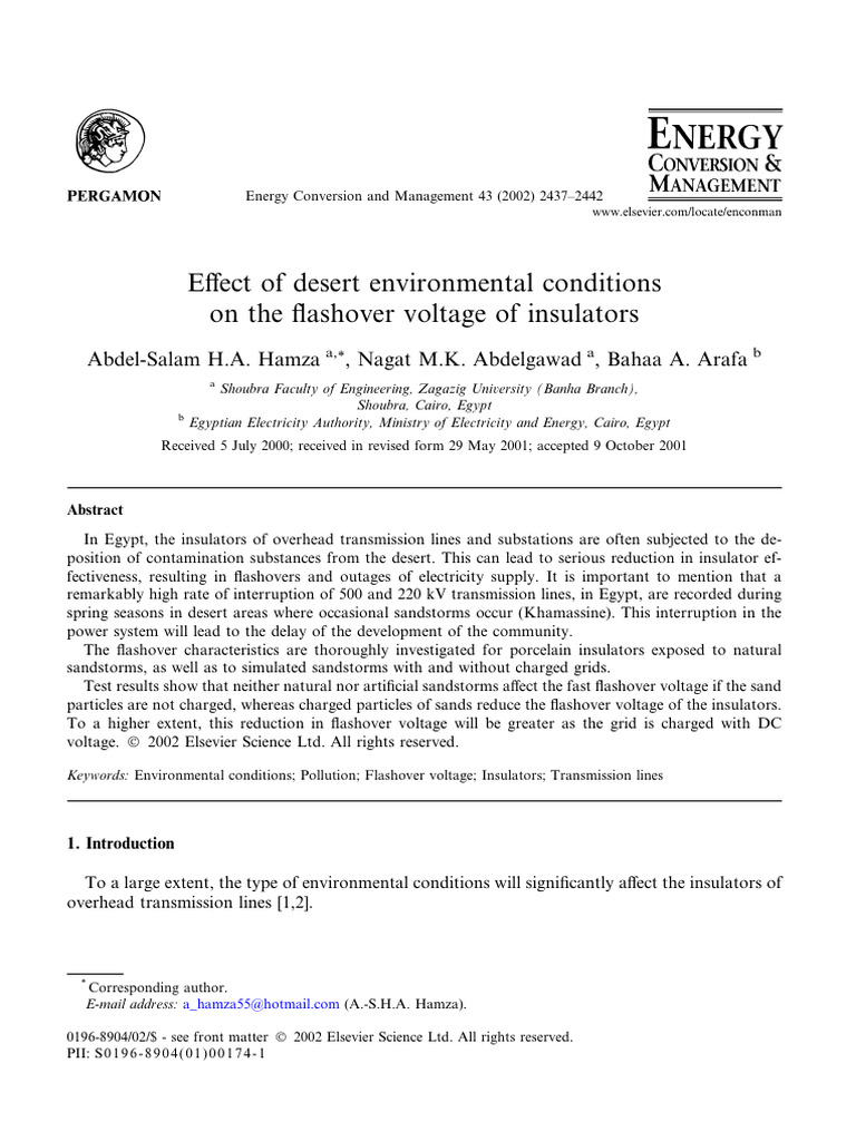 Effect of desert environmental conditions on the flashover voltage of ...