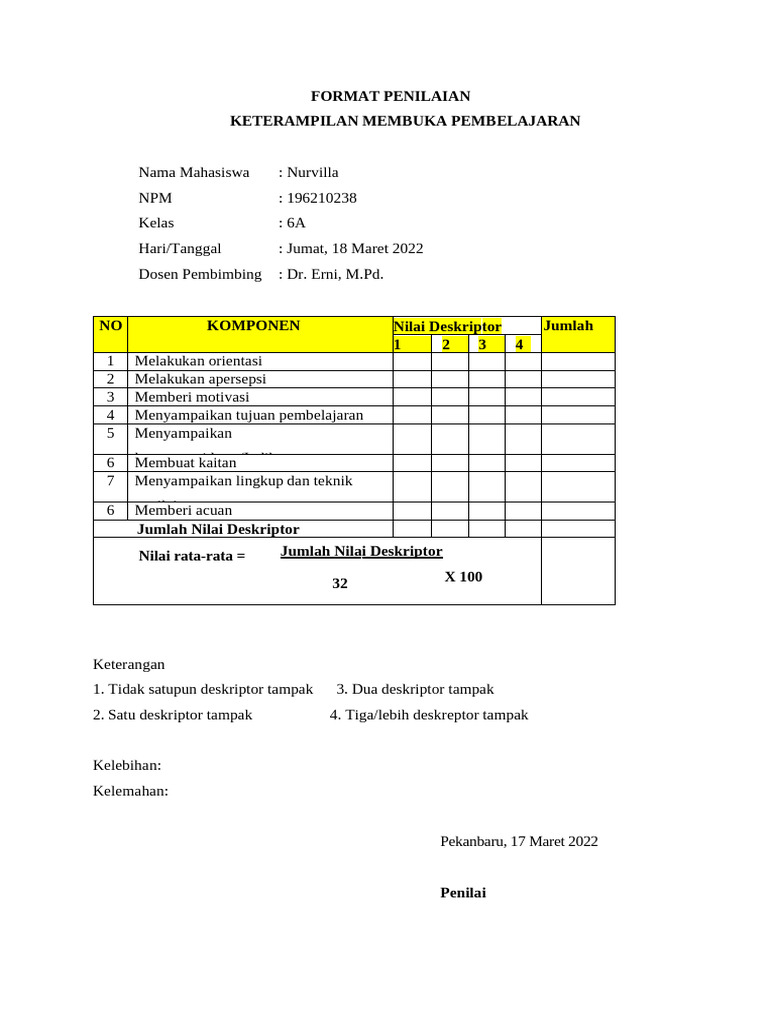 Format Penilaian Pembuka Dan Penutup | PDF