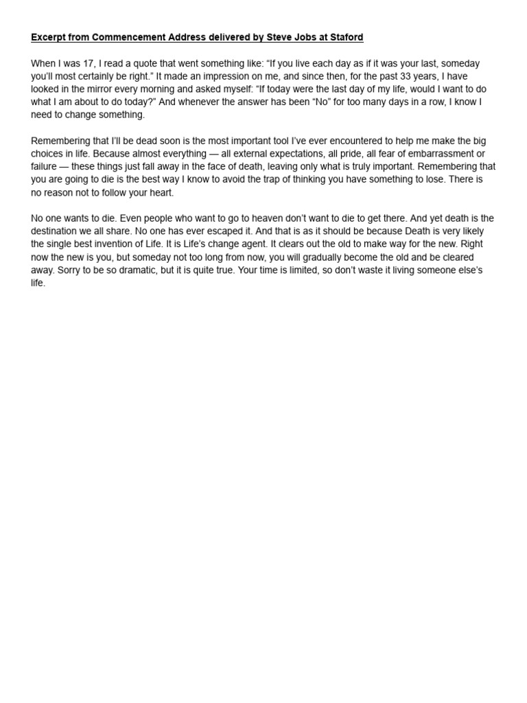 Excerpt of Steve Jobs Speech | PDF