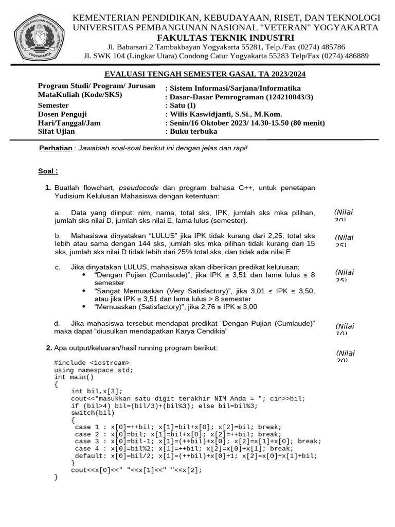 Soal Tugas Statement Pengendalian | PDF | Teaching Methods & Materials | Computers