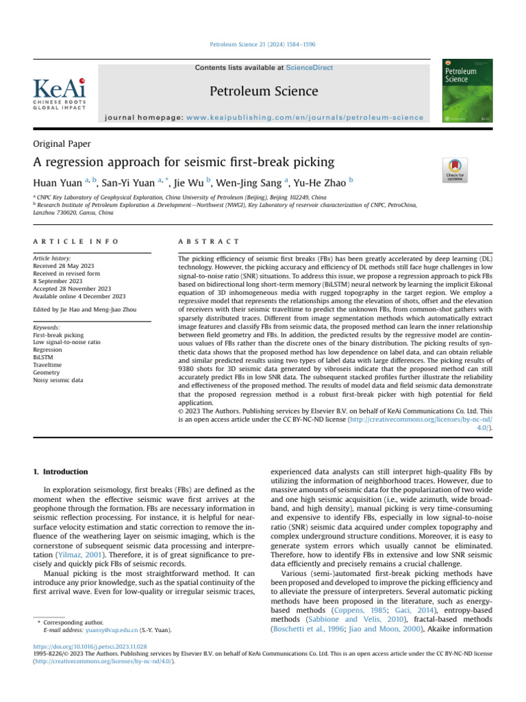 A Regression Approach For Seismic First-Break Picking | PDF
