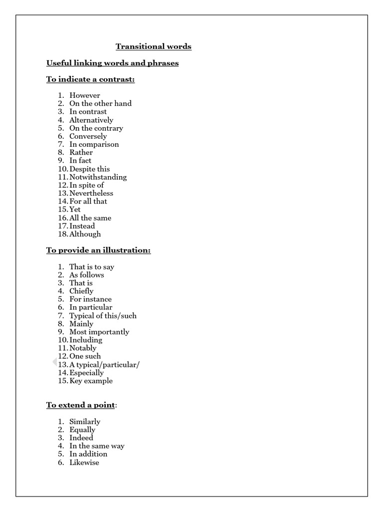 Transitional Words | PDF