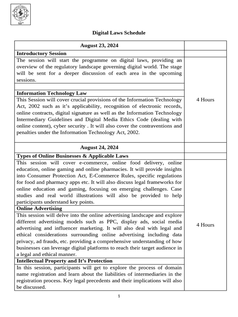 Digital Laws Schedule | PDF