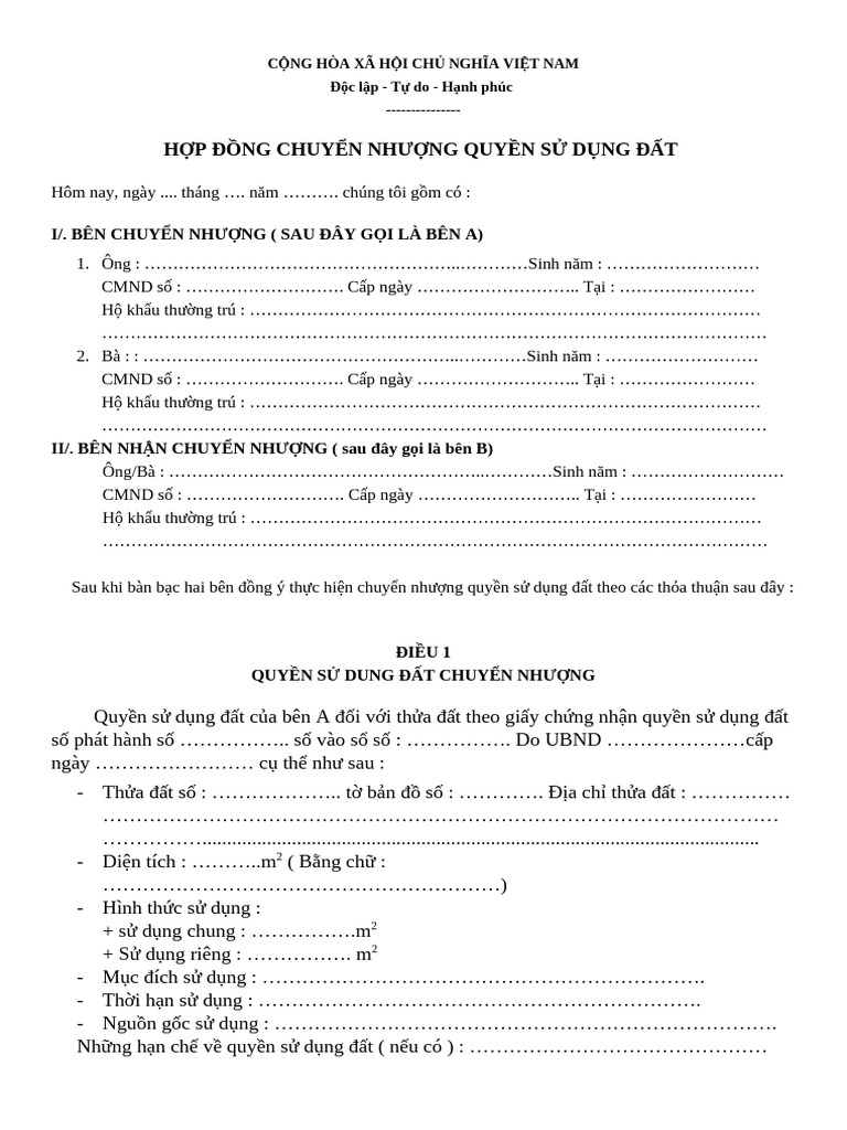 Mau Hop Dong Chuyen Nhuong Quyen Su Dung Dat | PDF