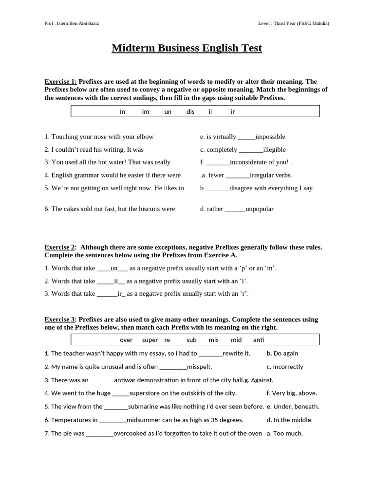 Midterm Business English Test | PDF