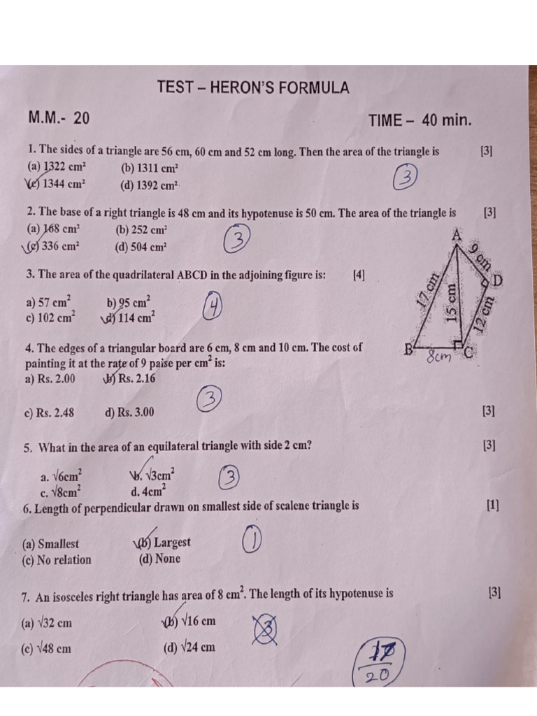 hERONS FORMULA CLASS 9 | PDF