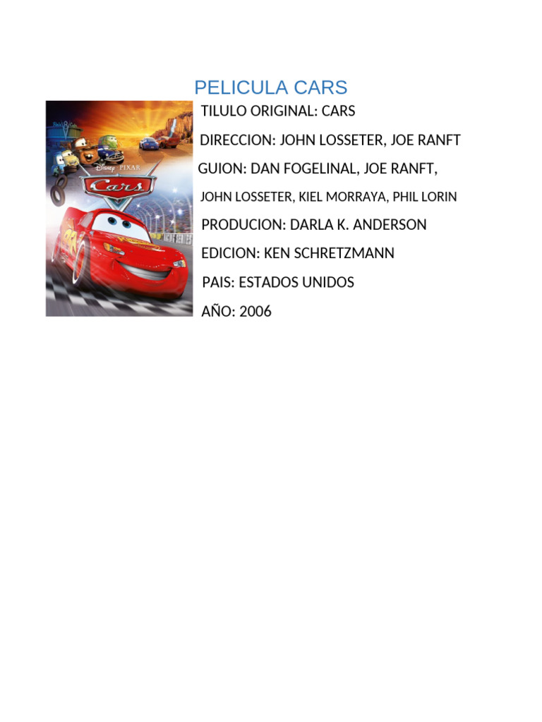 Guion de Cars 1 en Español Latino | PDF