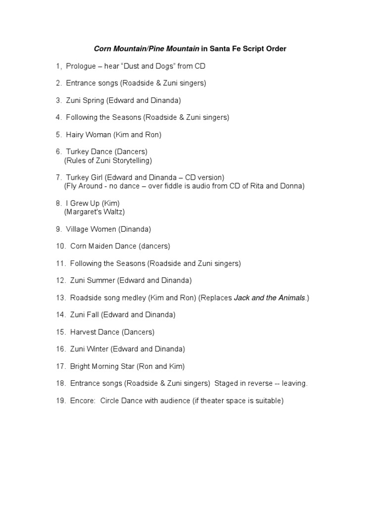 Corn Mountain/Pine Mountain in Santa Fe Script Order | PDF | Dances ...